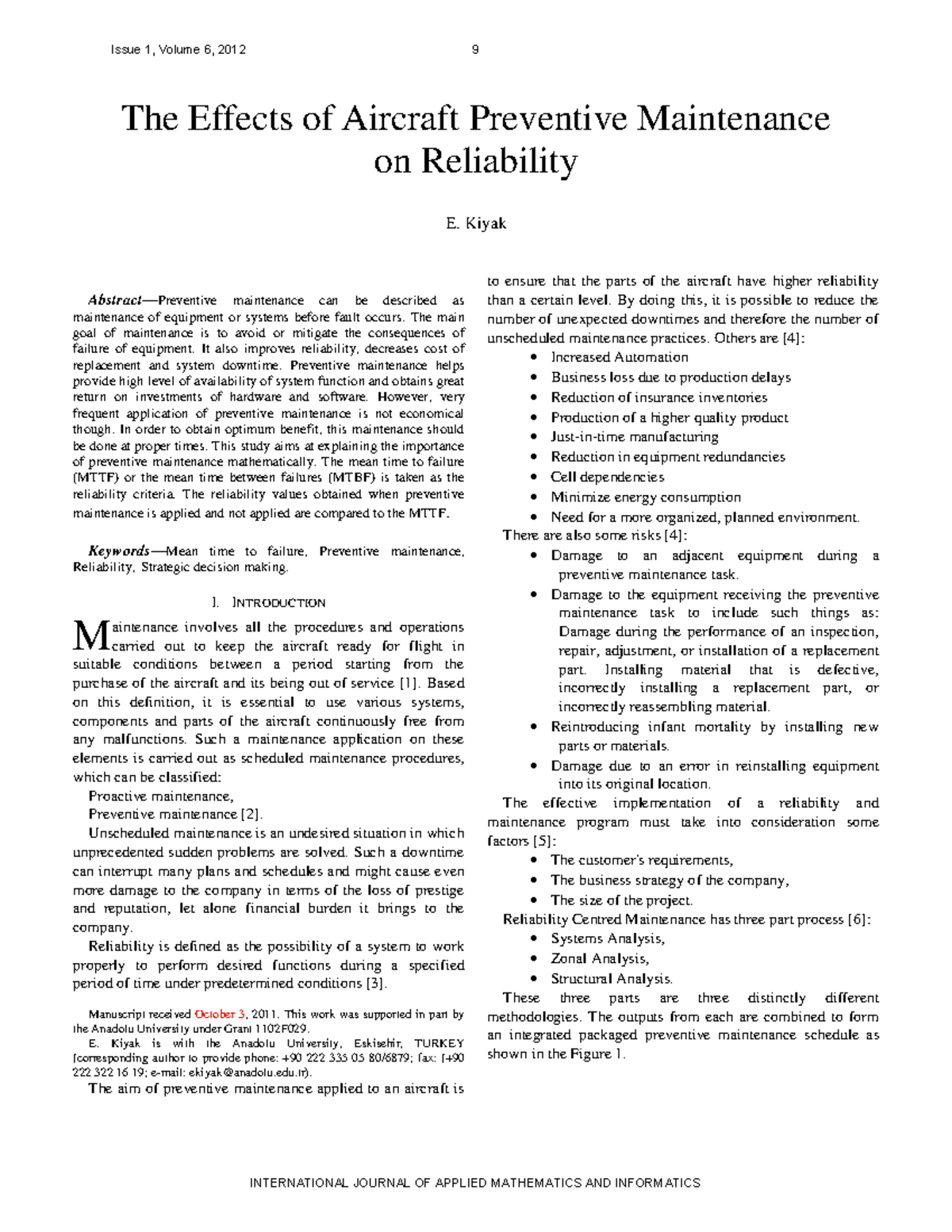 Preventive Maintenance on aircraft reliability - Abstract — Preventive ...