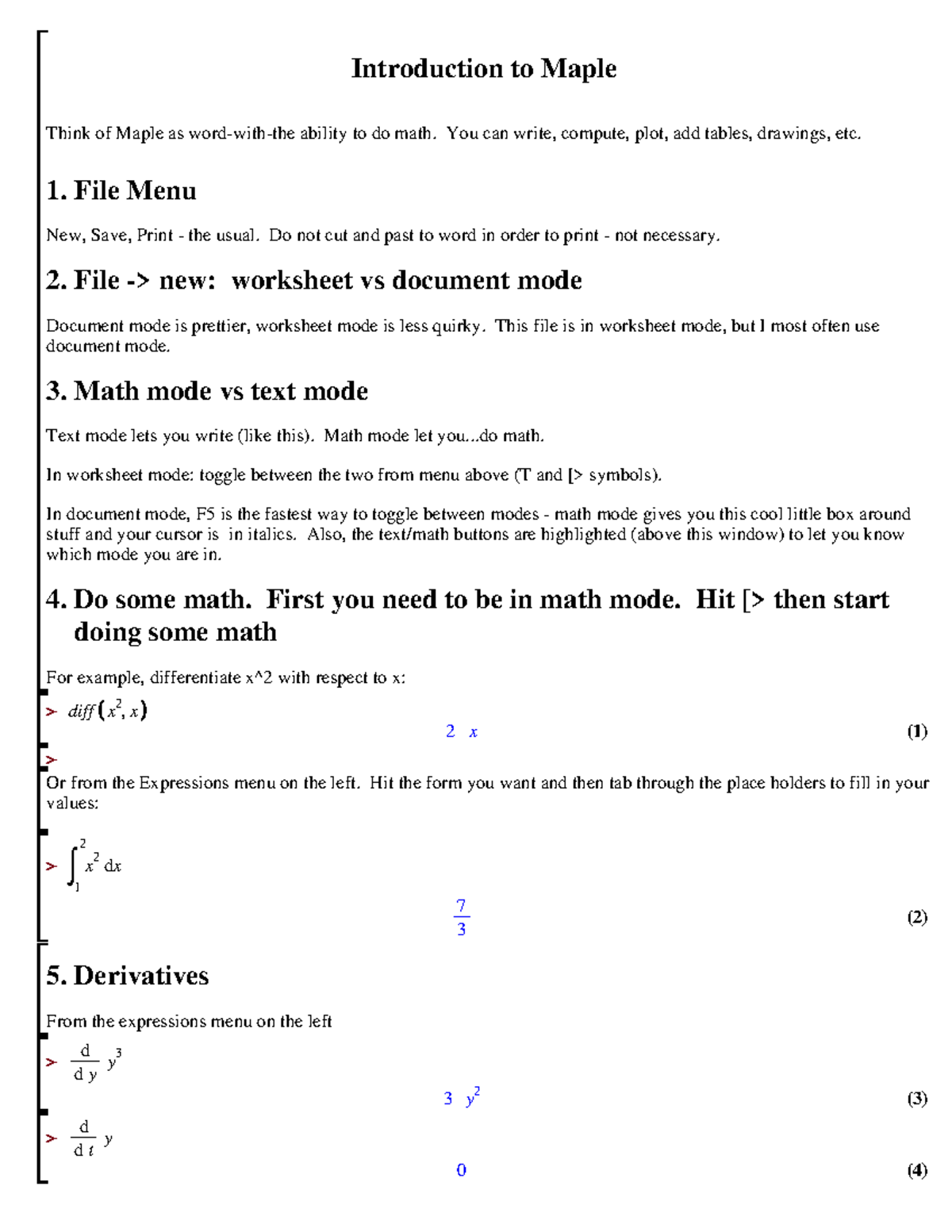 Intro To Maple - Introduction to Maple Think of Maple as word-with-the ...