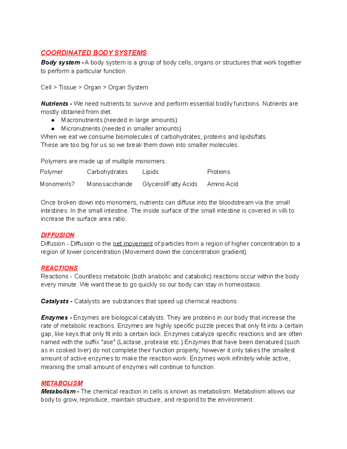 Coordinated body systems - COORDINATED BODY SYSTEMS Body system - A ...