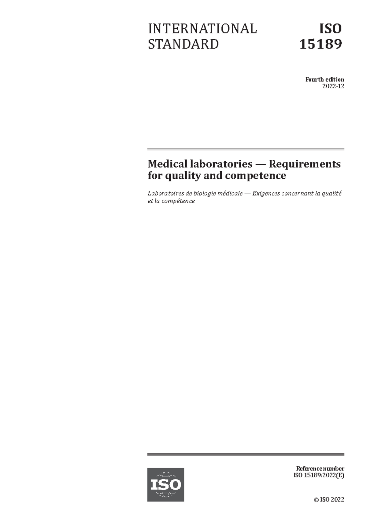 ISO 15189 2022 - Medical laboratories — Requirements for quality and ...