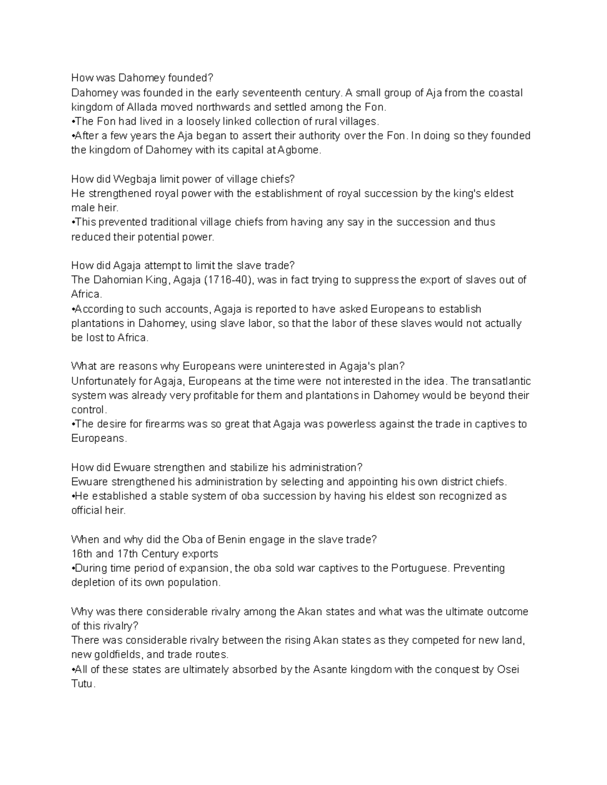 A7 - Professor: Henry Drewel - How was Dahomey founded? Dahomey was ...