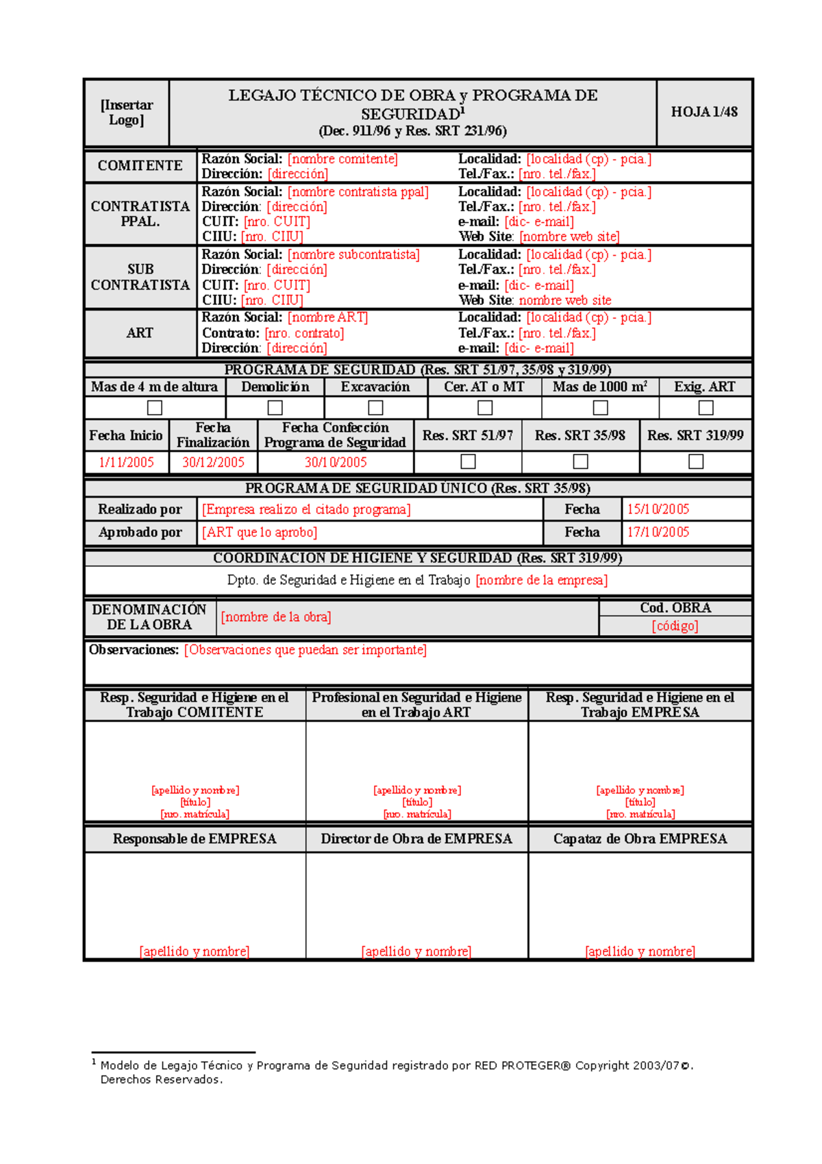 Legajo Tecnico y Programa DE Seguridad - [Insertar Logo] LEGAJO TÉCNICO DE OBRA y PROGRAMA DE ...