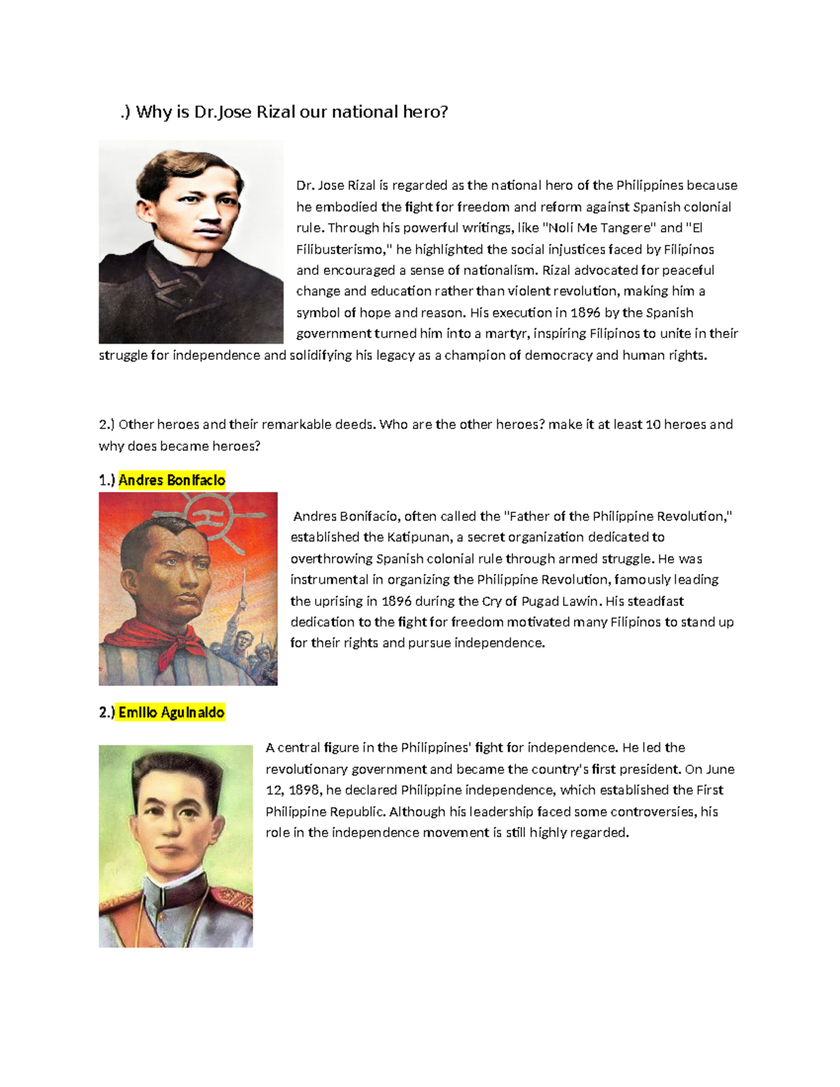 Project rizal - Additional information - 1 .) Why is Dr Rizal our ...