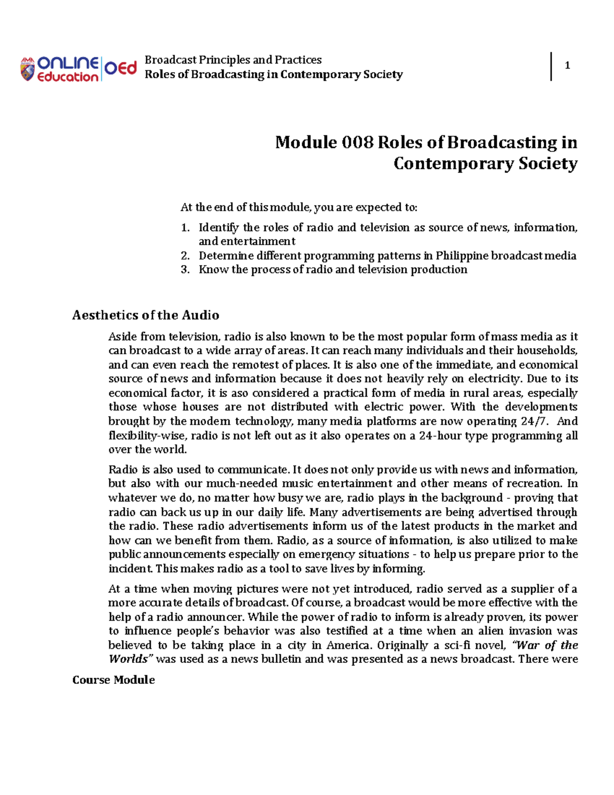 Week 10 - Roles of Broadcasting in Contemporary Society - Broadcast ...