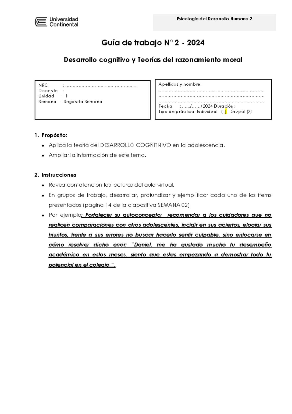 Guia de trabajo 02 03 - Psicología del Desarrollo Humano 2 Guía de trabajo N° 2 - 2024 ...
