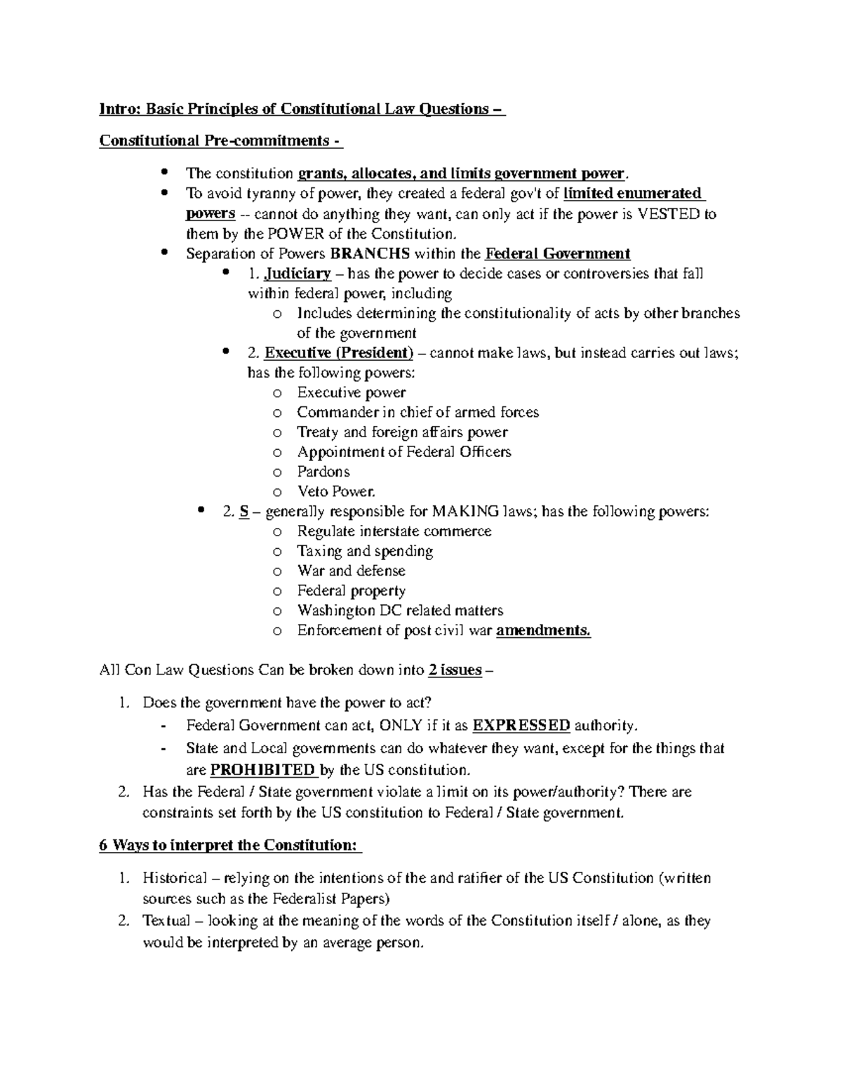 2020 notes - Intro: Basic Principles of Constitutional Law Questions ...