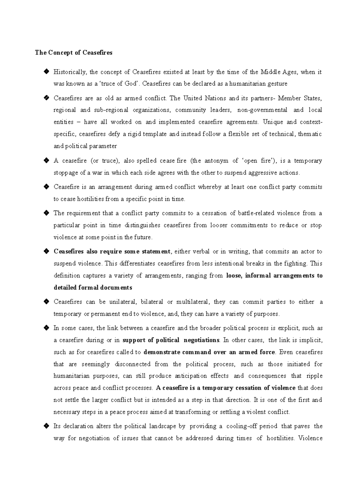 The Concept of Ceasefires - Ceasefires can be declared as a ...