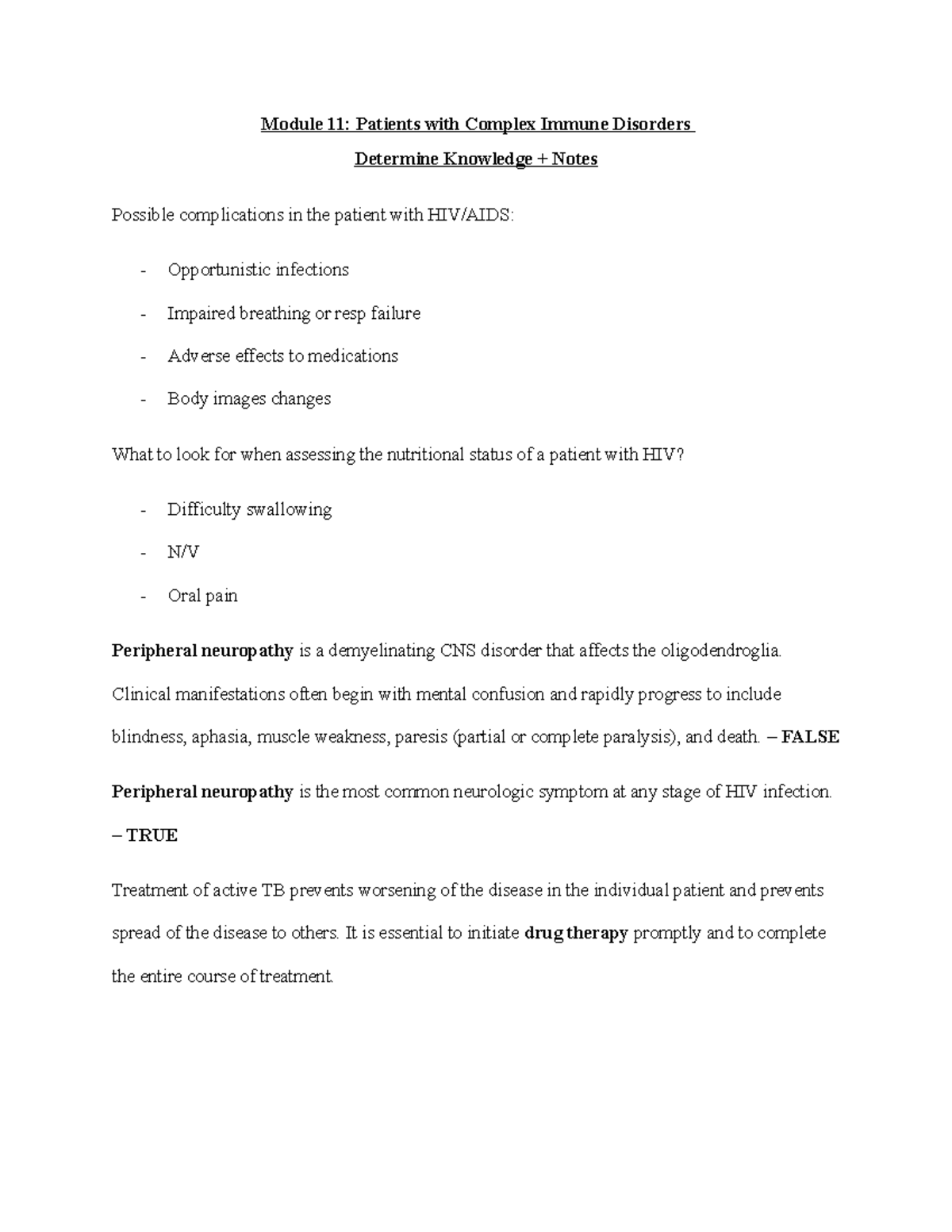 Determine Knowlege + Notes Module 11 - Module 11: Patients with Complex ...