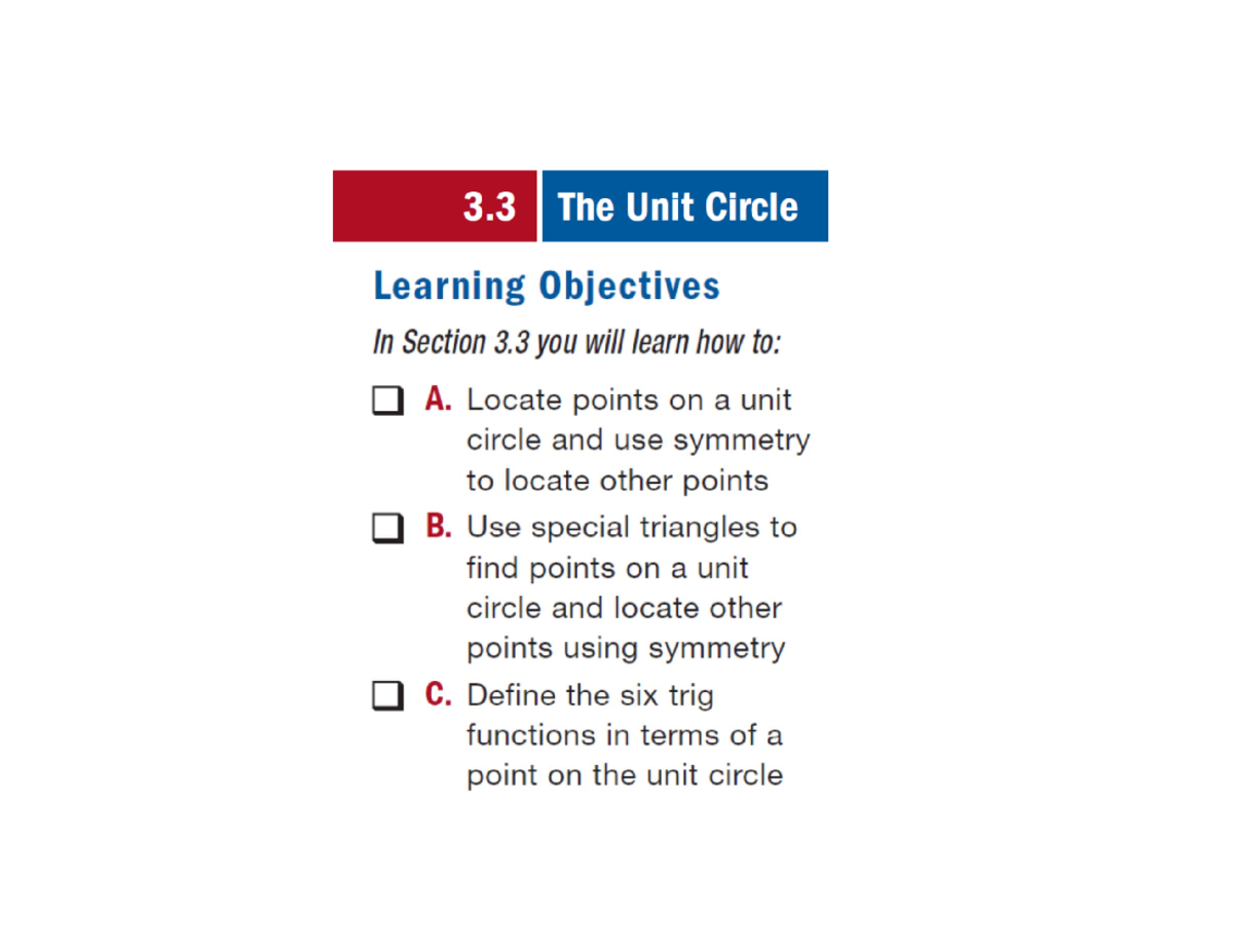 Trig - Section 3.3 UNIT Circle - MAT 1275 - Studocu