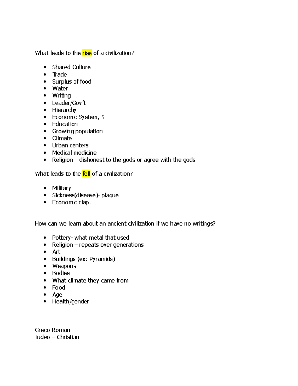 History 101 early civilizations notes - What leads to the rise of a ...
