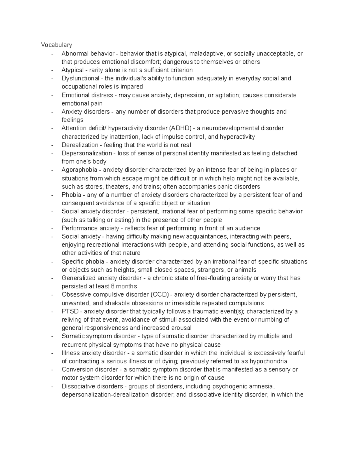 Chapter 15 - Study Guide - Vocabulary - Abnormal behavior - behavior ...