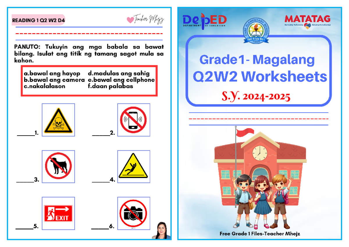 Matatag Grade 1 Q2 Week 2 Worksheets Booklet Teacher Mhejz Bacani - Teacher Mhgz De DEPARTMENT ...