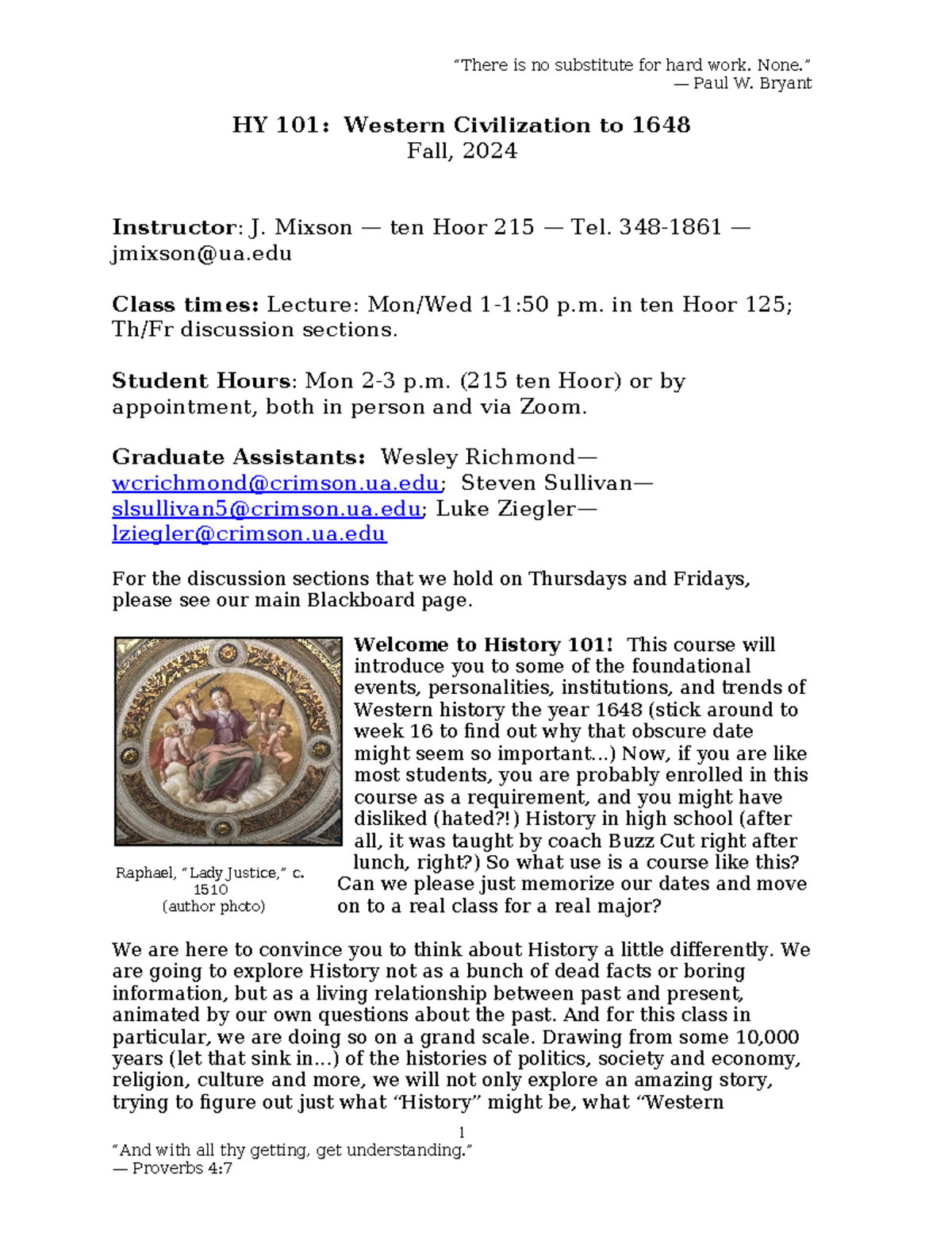 Fall 24 101 Syllabus - notes - — Paul W. Bryant HY 101: Western ...