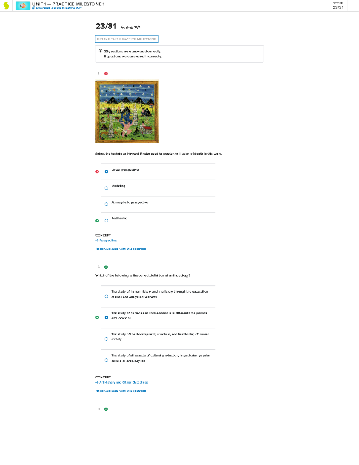 Arthist 1001-unit-1- Practice Milestone first attempt - 1 CONCEPT → ...