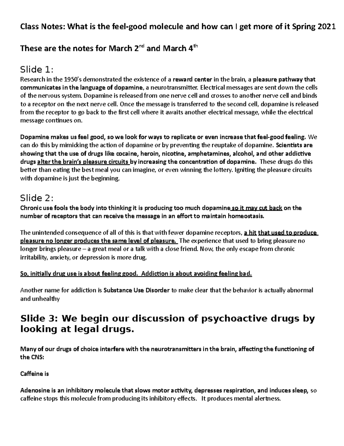 Class Notes: What is the Feel Good Molecule? - Class Notes: What is the ...