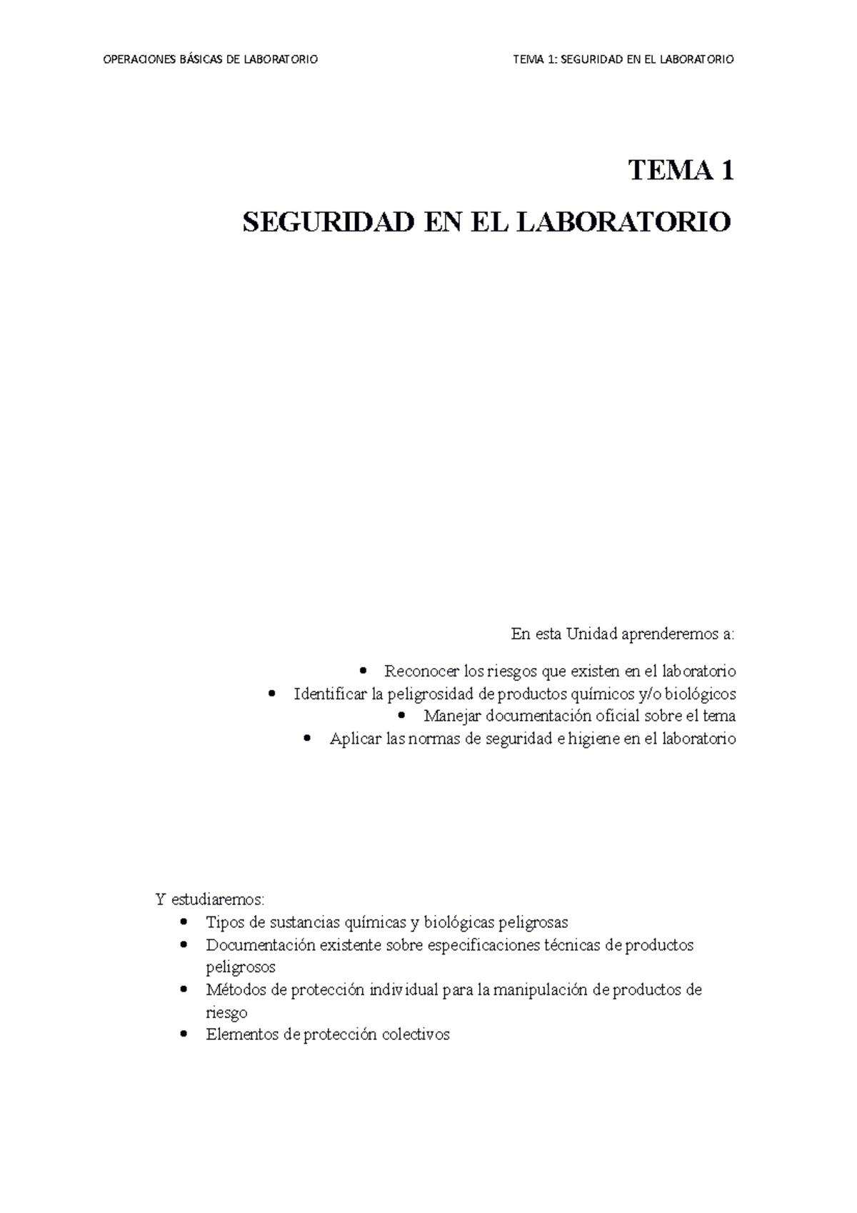 TEMA 1 seguridad en el laboratorio - TEMA 1 SEGURIDAD EN EL LABORATORIO En esta Unidad ...