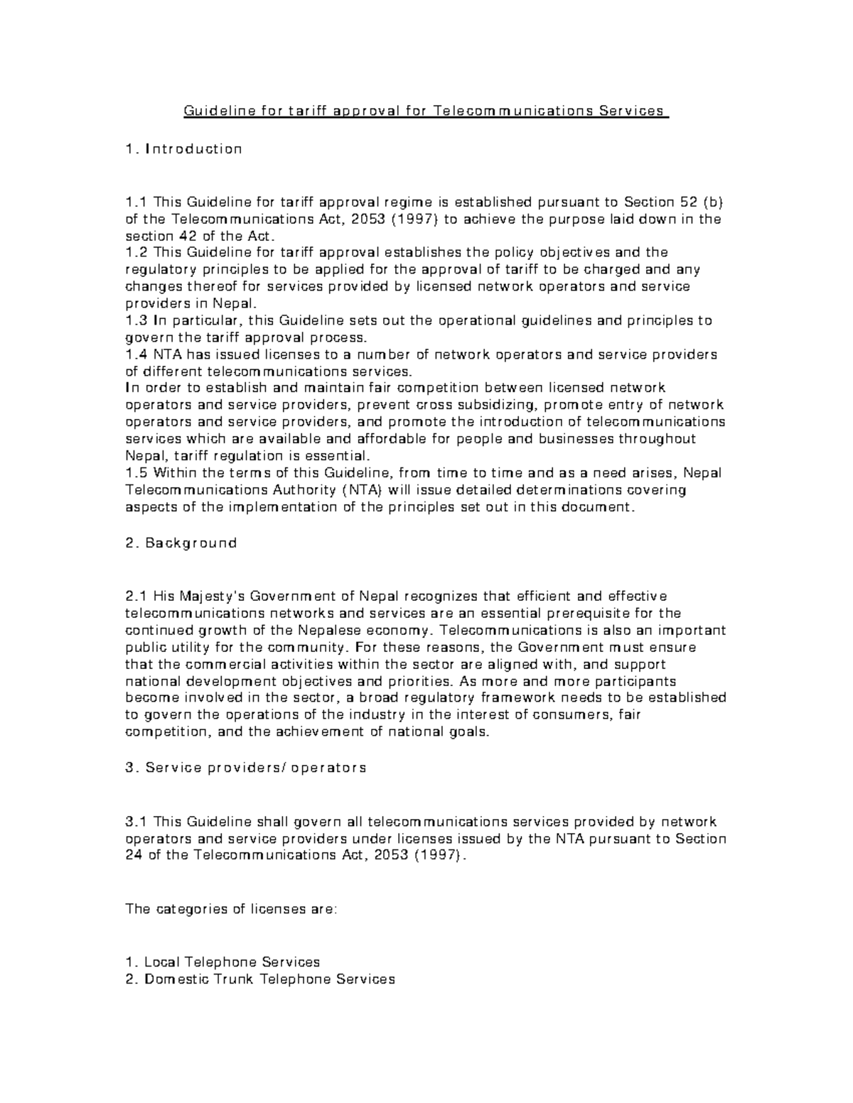 Guideline for tariff approval for Telecommunications Services - Gu i d ...