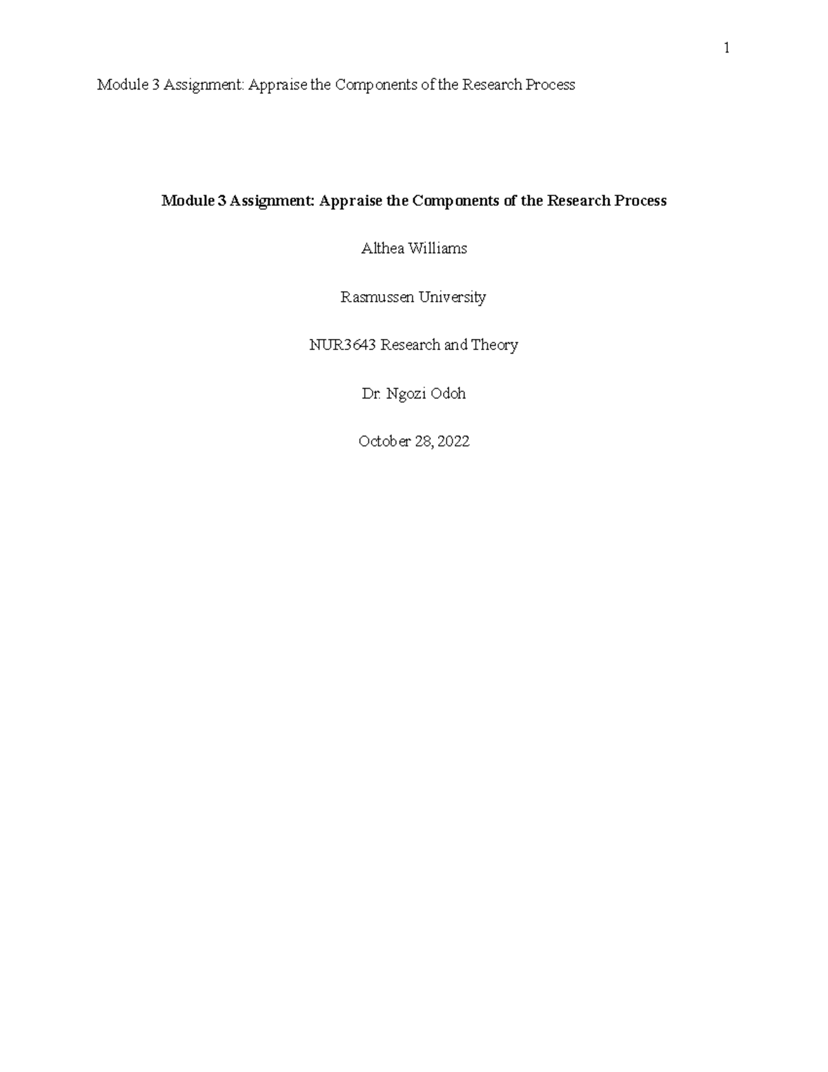 Worksheet - patho - Module 3 Assignment: Appraise the Components of the Research Process Module ...
