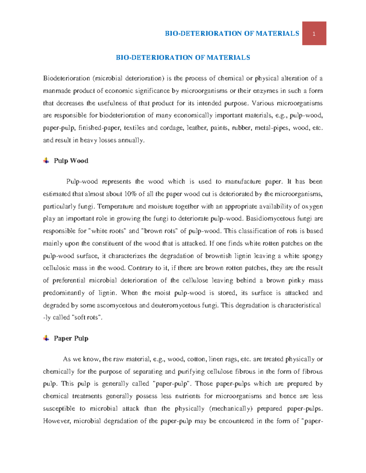 BIO- Deterioration OF Materials - BIO-DETERIORATION OF MATERIALS ...