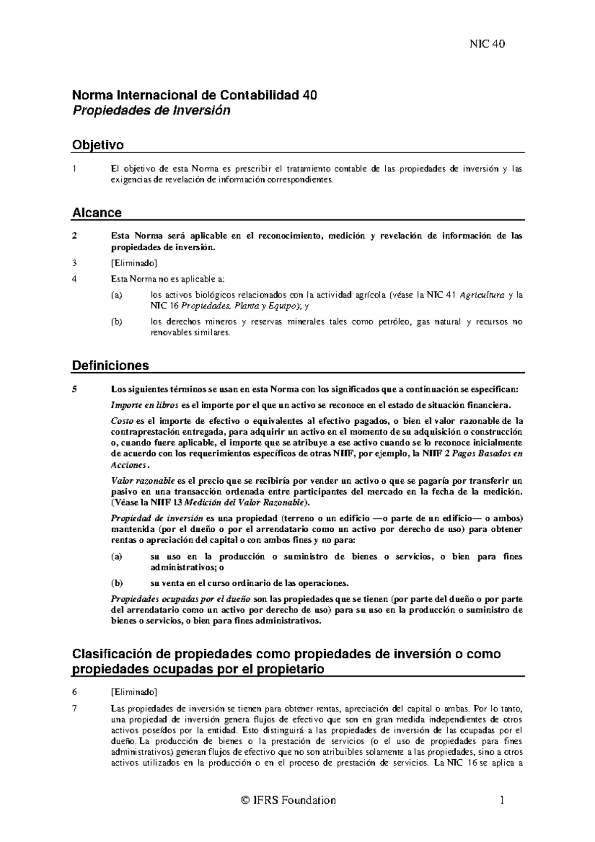 NIC 40 Propiedad DE Inversion - Norma Internacional de Contabilidad 40 ...