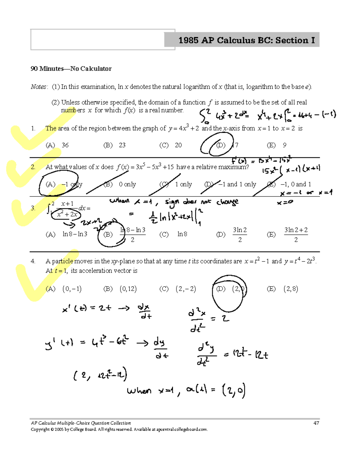 1985 - This is an assignment for my Calculus cours - AP Calculus ...