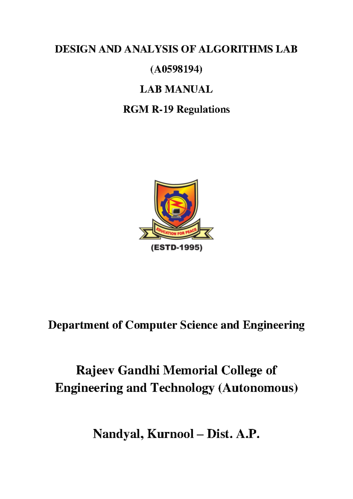 DAA Lab - none - (A0598194) LAB MANUAL RGM R-19 Regulations Department ...