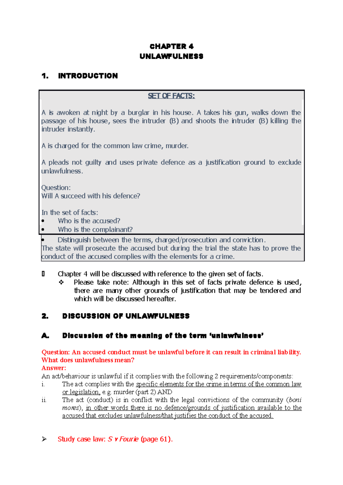 Chapter 4 class slides on unlawfulness - CHAPTER 4 UNLAWFULNESS 1 ...