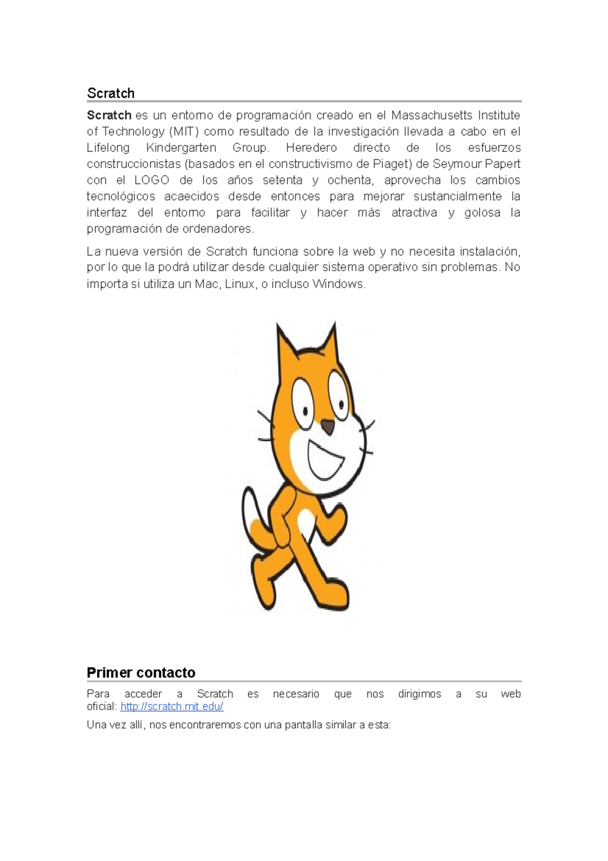 Scratch - ejercicios del tema del curso - Scratch Scratch es un entorno de programación creado ...