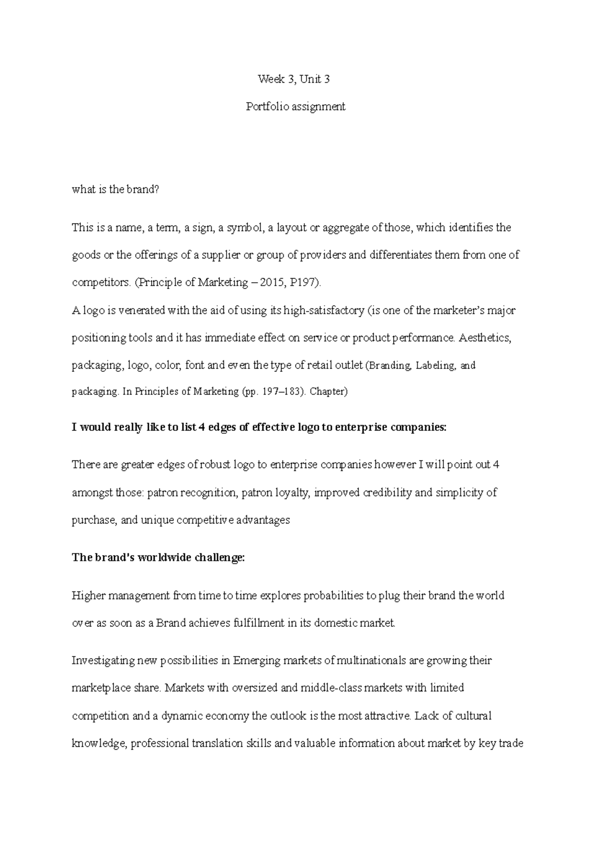 Portfolio Unit 3 Marketing Week 3 Unit 3 Portfolio Assignment What