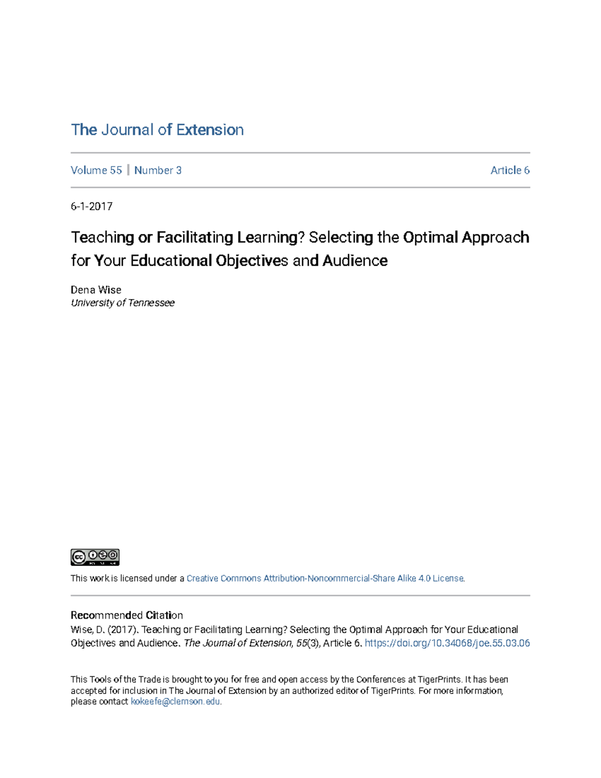 Teaching or Facilitating Learning Selecting the Optimal Approach ...