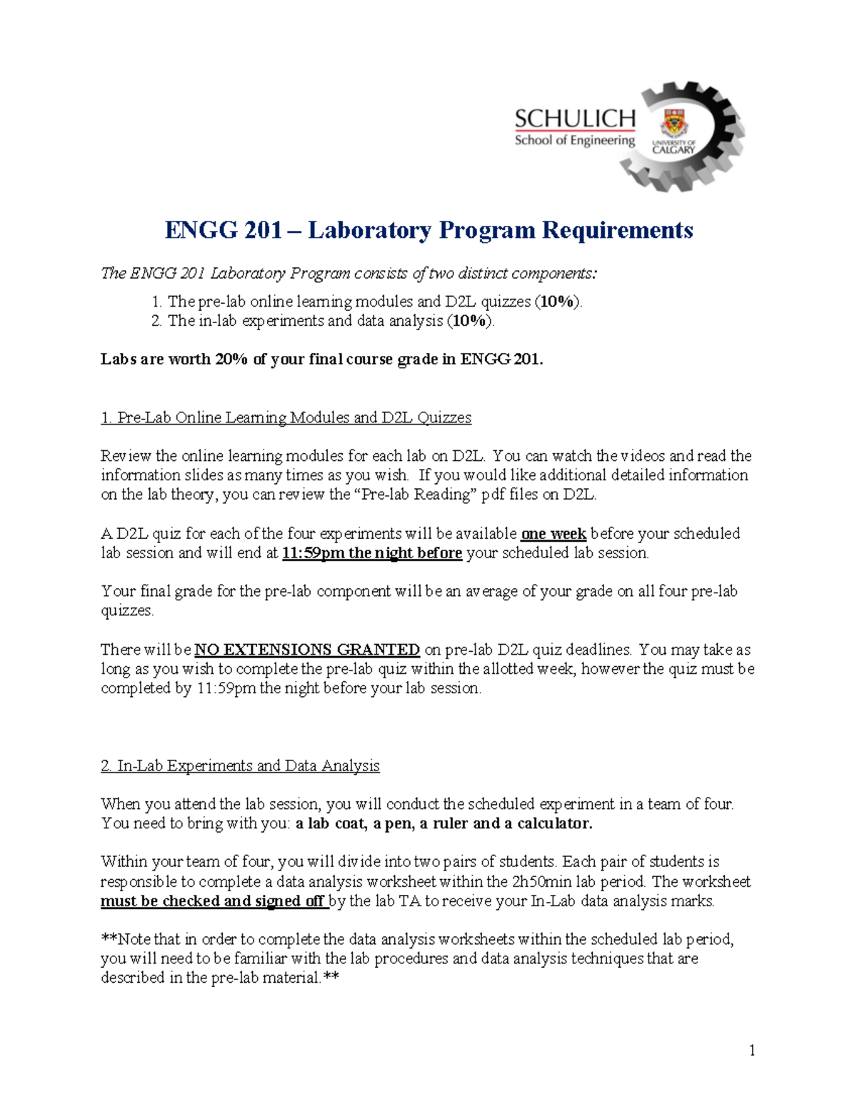 Fall 2019 ENGG 201 laboratory requirements and schedule - 1 ENGG 201 ...