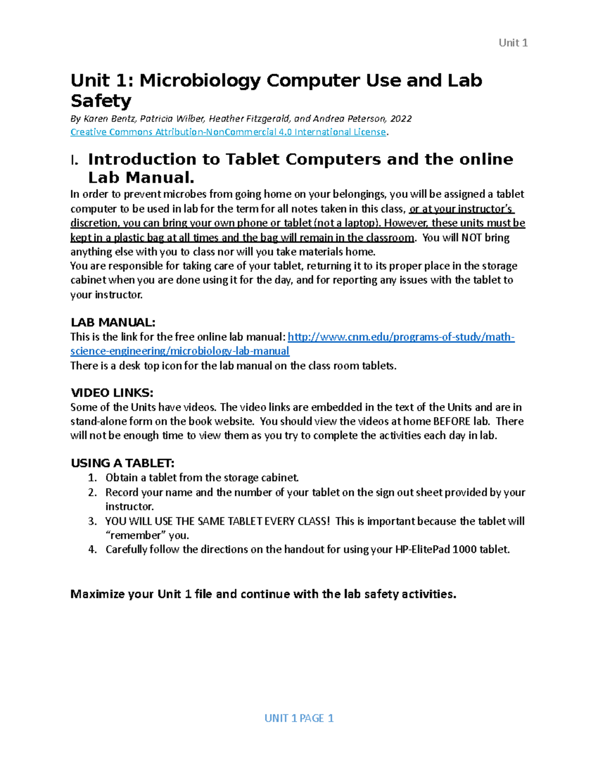 Unit 1 Microbiology Computer Use and Lab Safety 3-30-22 - Unit 1 ...