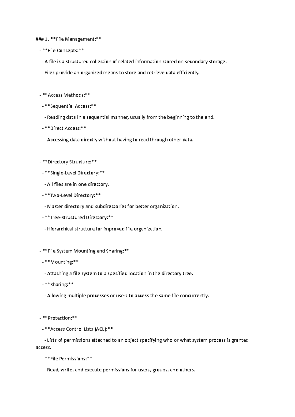 File Management - dddcd - 1. File Management: - **File Concepts:** - A ...