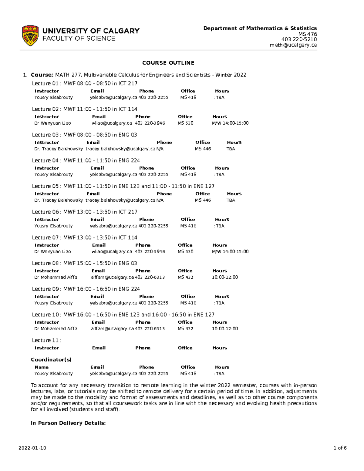 MATH 277 2022 outline - Department of Mathematics & Statistics MS 476 ...