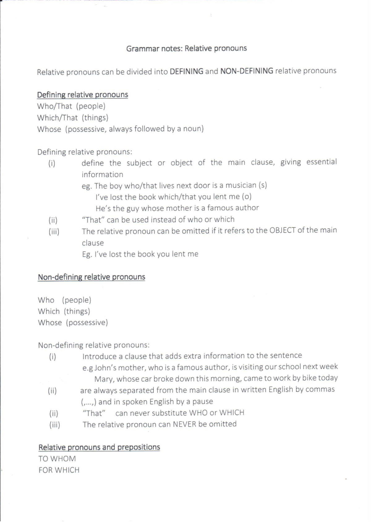 Clas e 4 Relative pronouns and exercises - Grammar notes: Relative ...