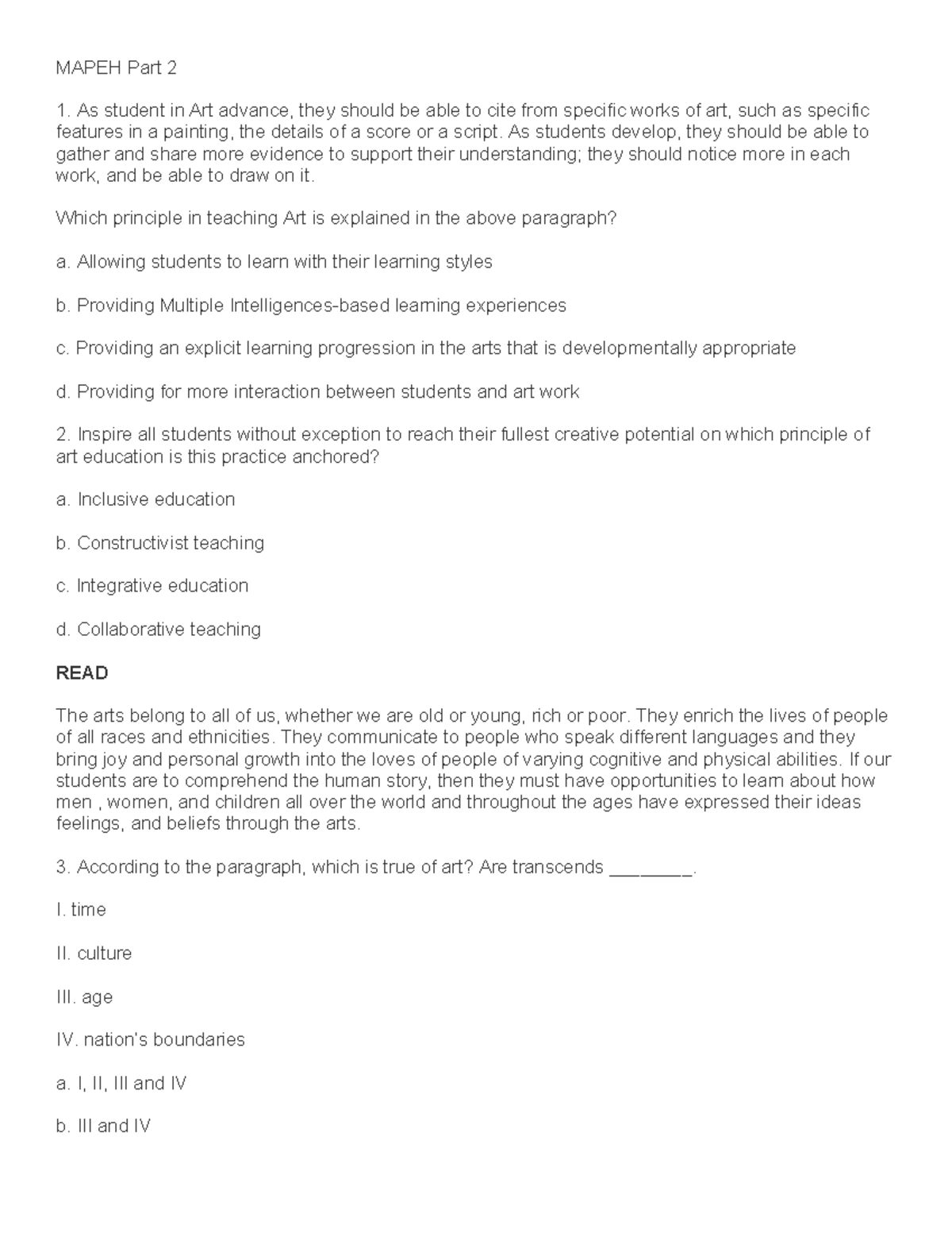 Part-2 - hehe - MAPEH Part 2 As student in Art advance, they should be ...