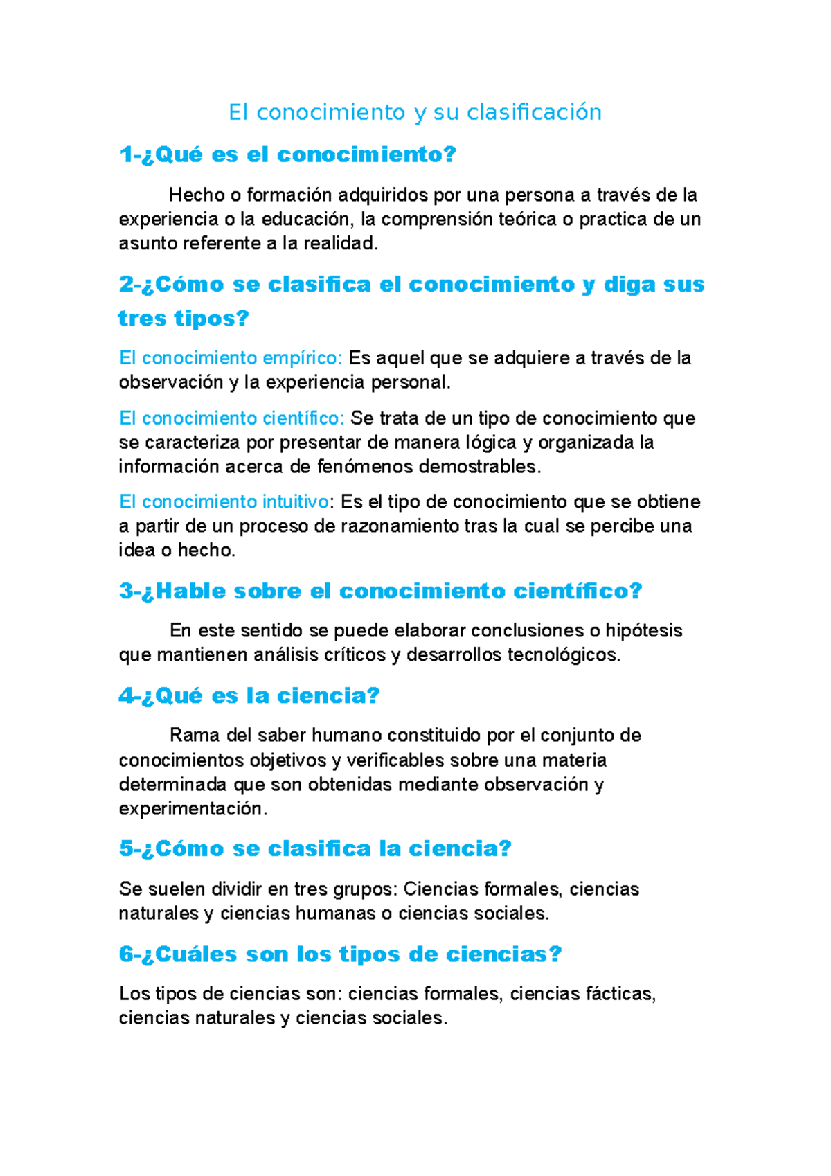 El conocimiento y su clasificación - El conocimiento y su clasificación ...