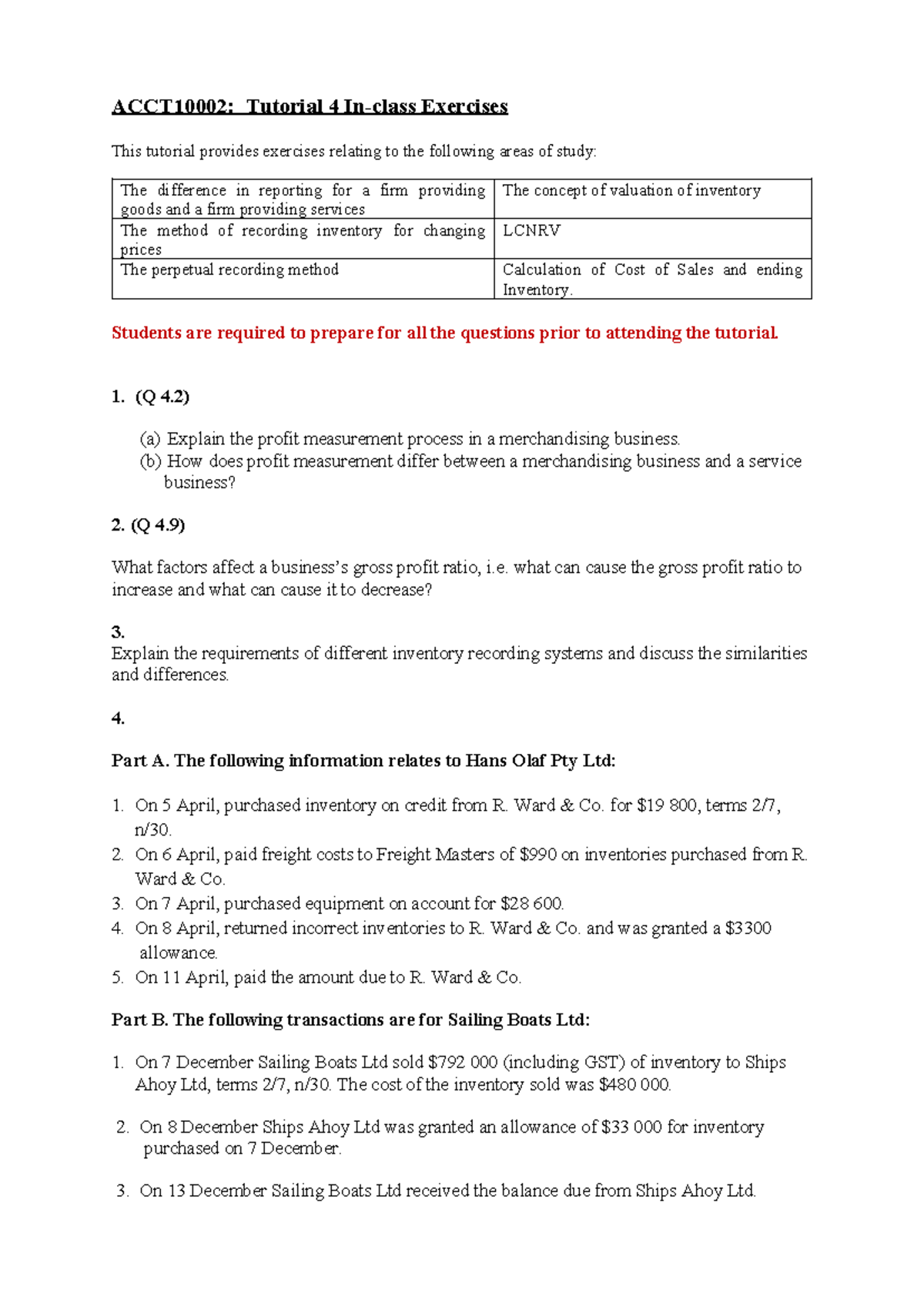 Acct10002 Tutorial 4 In Class Exercises Acct10002 Tutorial 4 In Class Exercises This Tutorial 