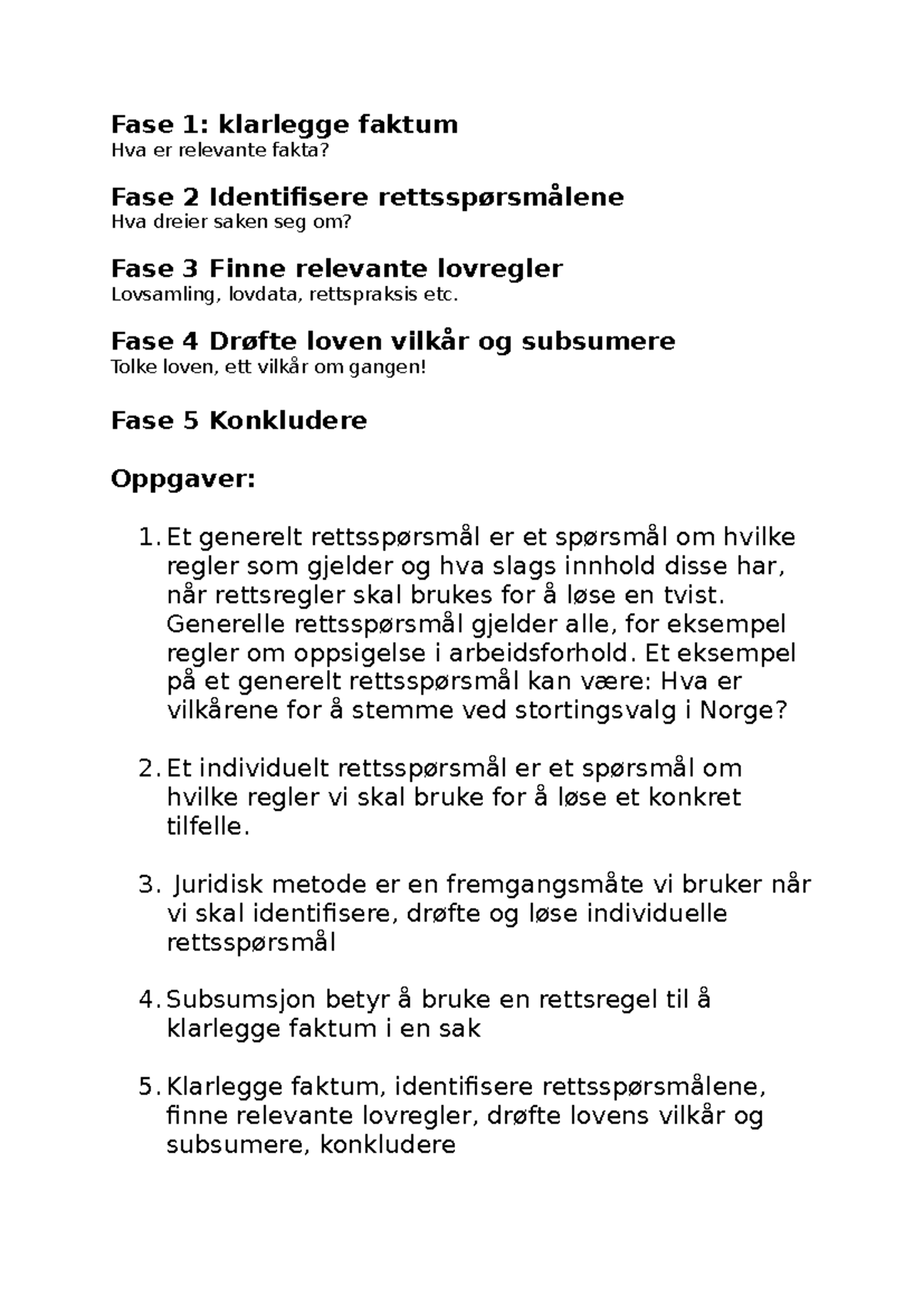 Den juridiske metodens fem faser - Fase 1: klarlegge faktum Hva er ...
