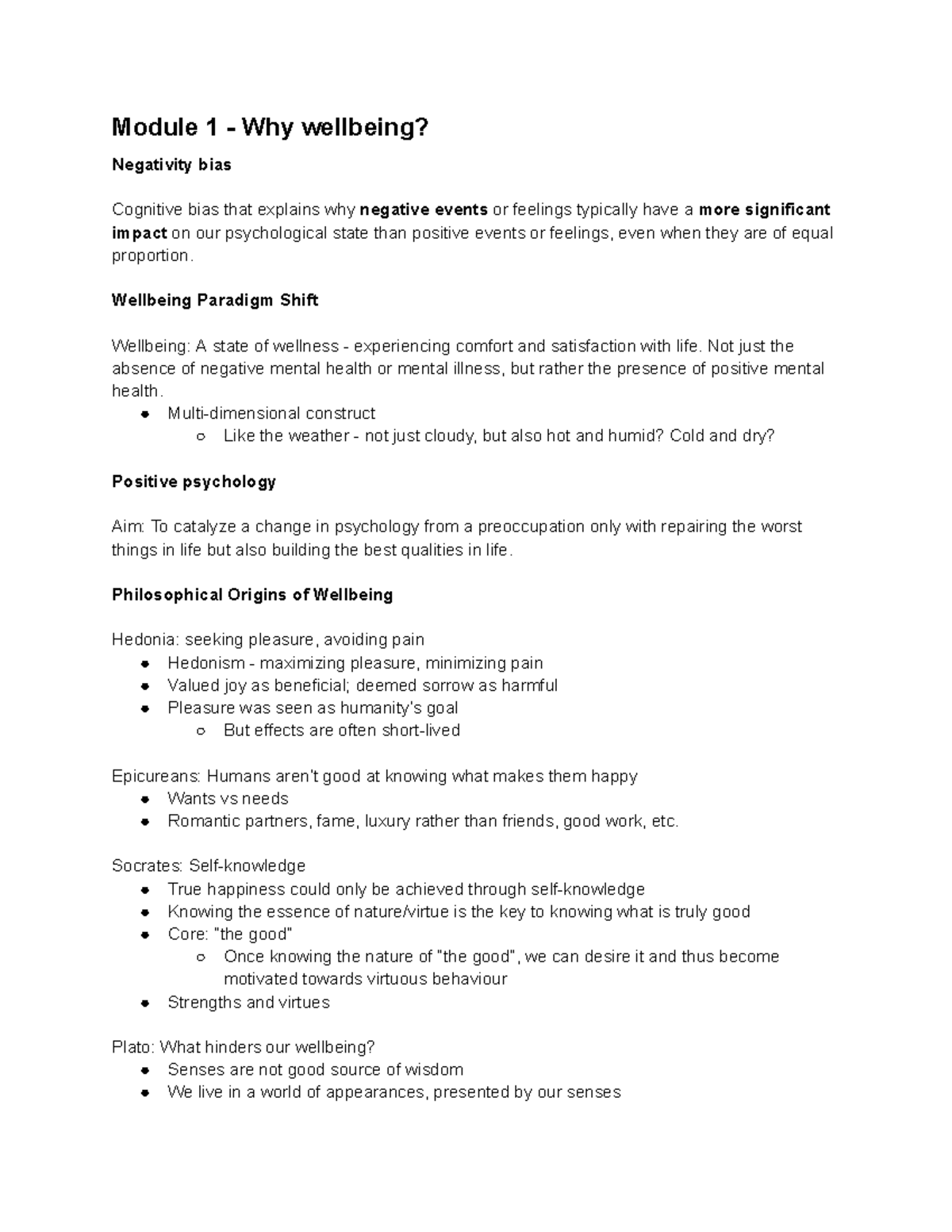 WMP Module 1 notes - Module 1 - Why wellbeing? Negativity bias ...