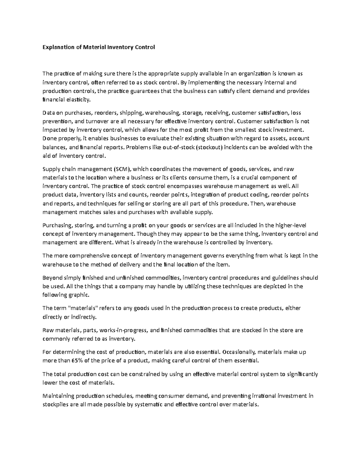 Explanation of Material Inventory Control - By implementing the ...