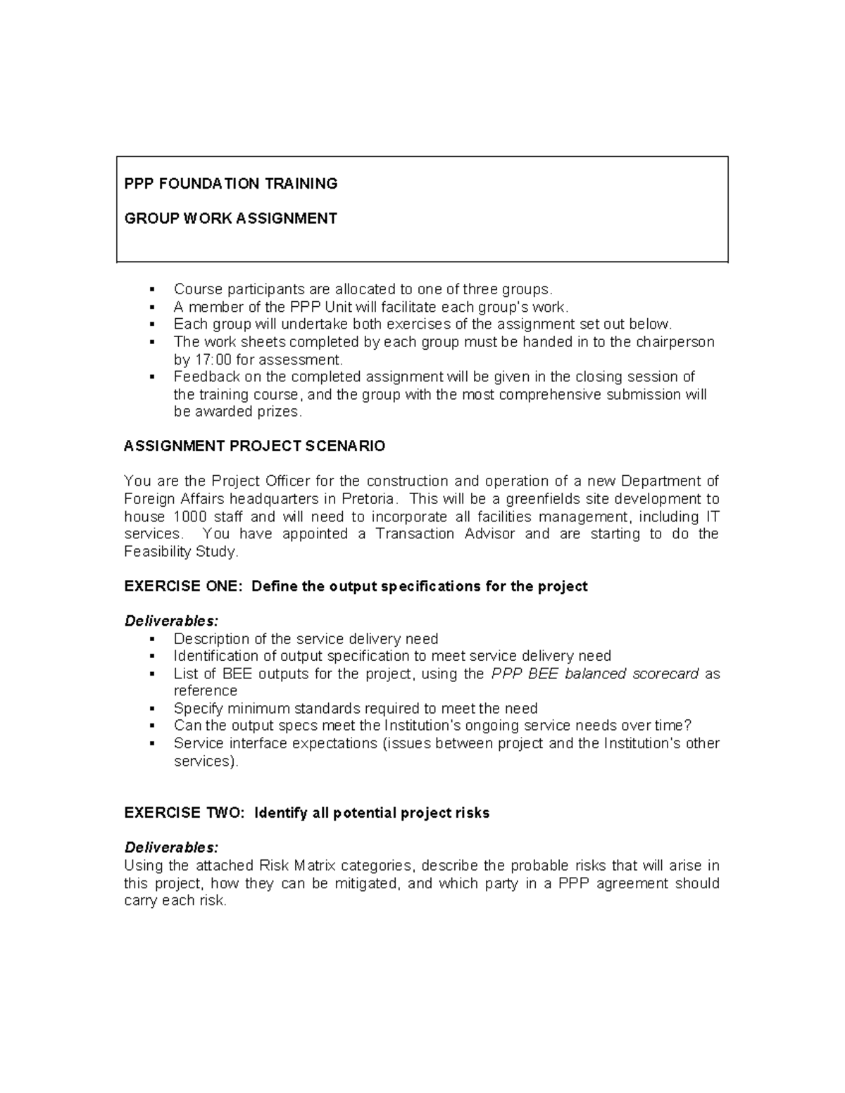 Group Work Assignment - PPP FOUNDATION TRAINING GROUP WORK ASSIGNMENT ...