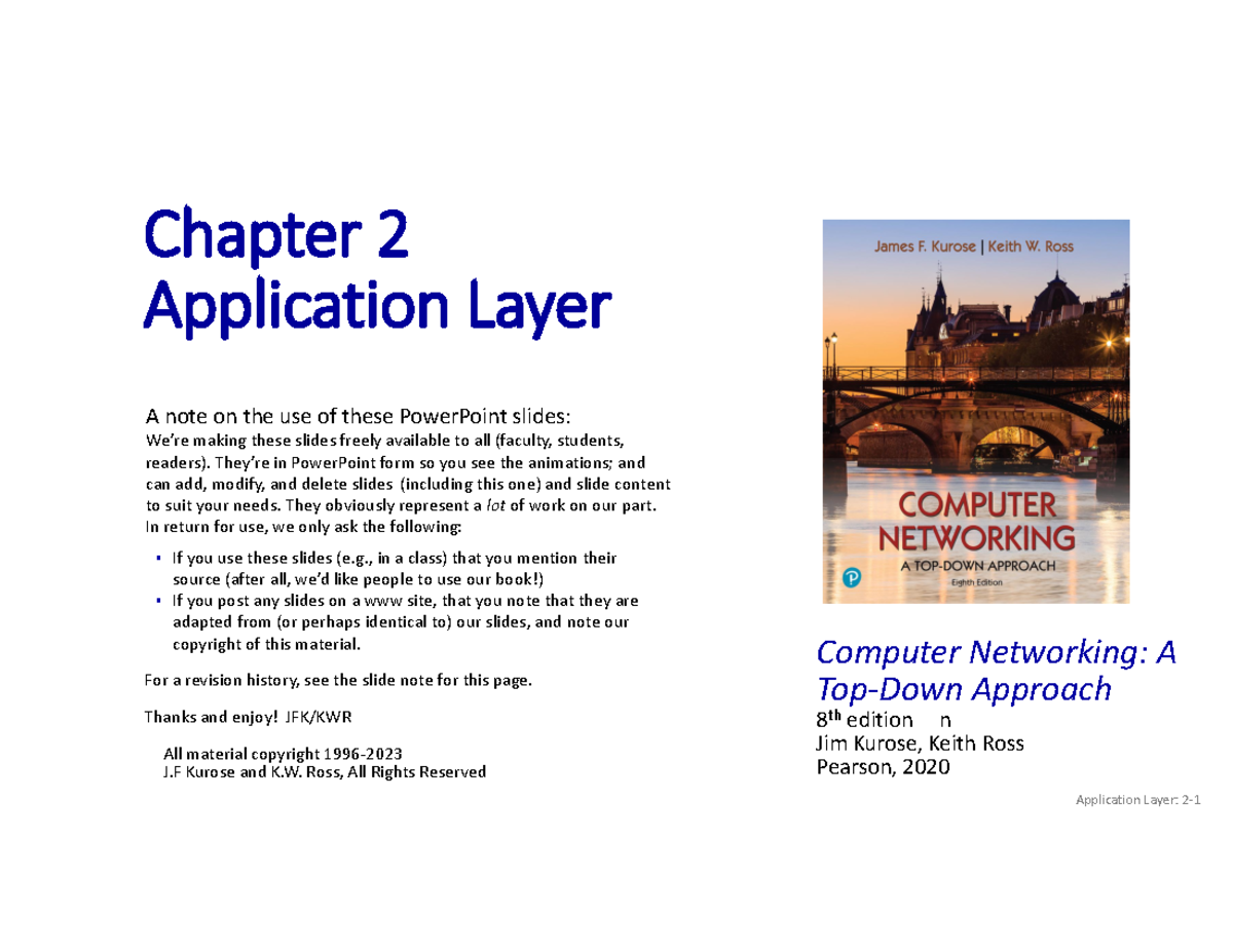 02F - Lecture - Chapter 2 Application Layer A note on the use of these PowerPoint slides: We’ re ...