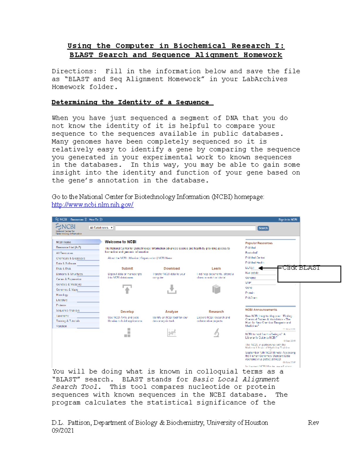 Blast and Seq Align HW - HW associated with the second lab - Using the ...