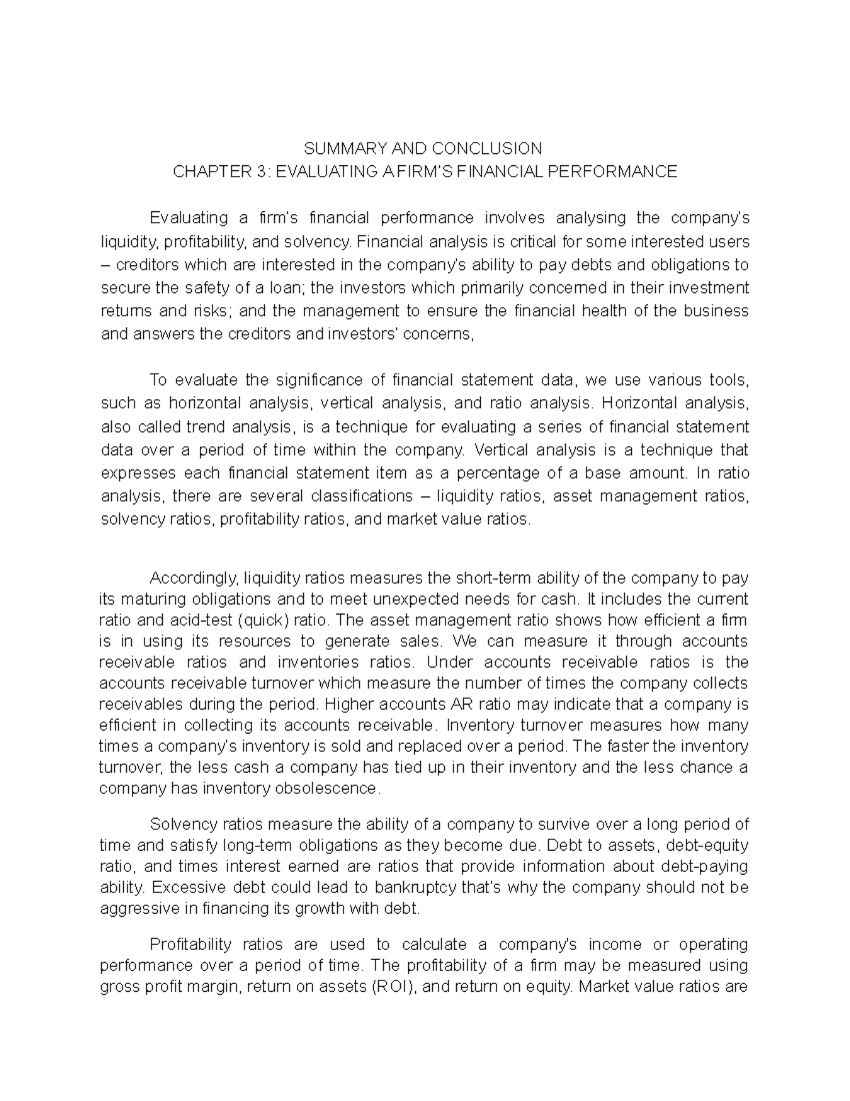 Financial Management CH03 Evaluating a Firm's Financial Performance ...