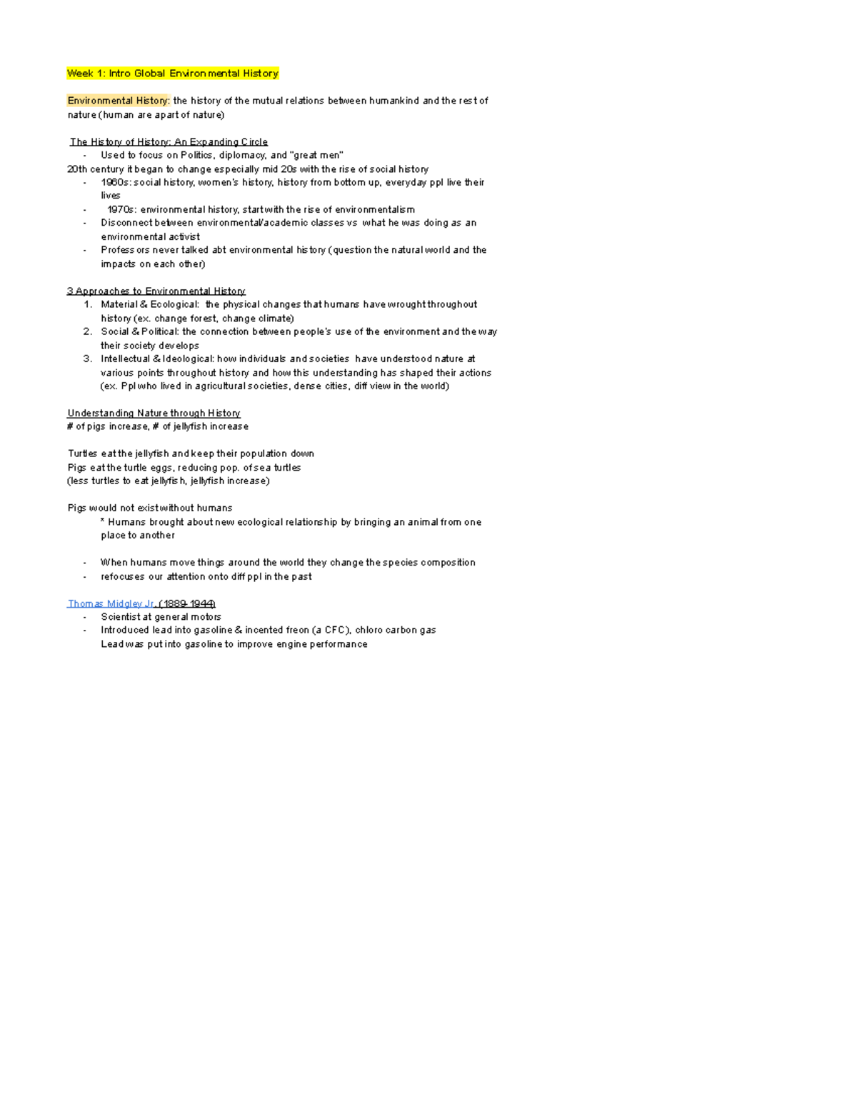 Enviormental History - Google Docs - Week 1: Intro Global Environmental ...