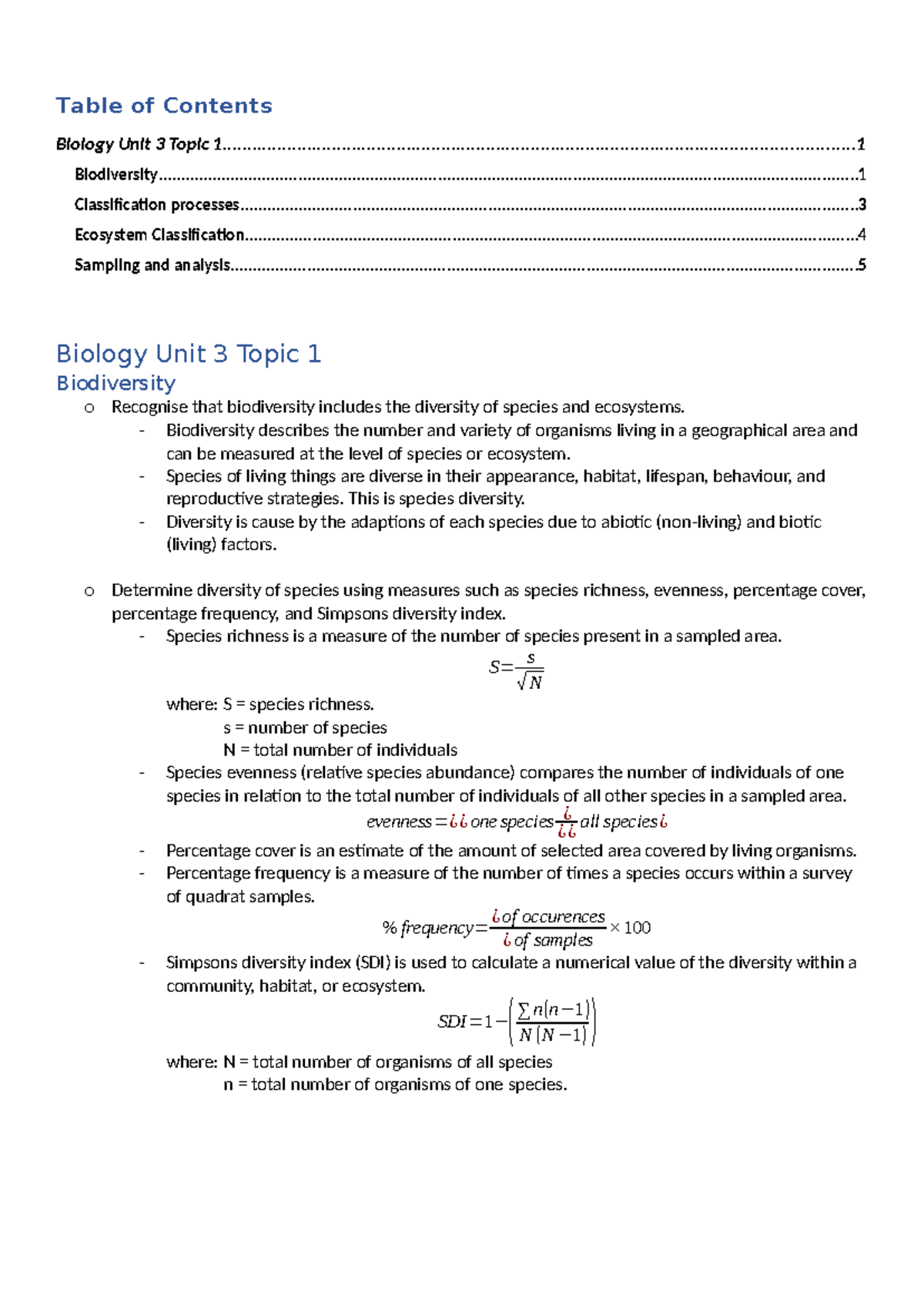 Biology Unit 3 topic 1 - Table of Contents Biology Unit 3 Topic - Studocu