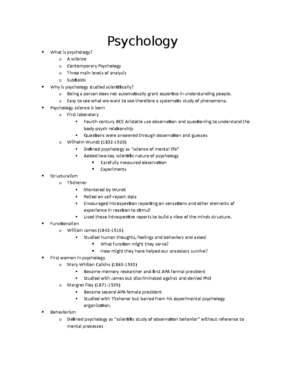 Psychology Notes - Heather Miller's Class - Psychology What is ...