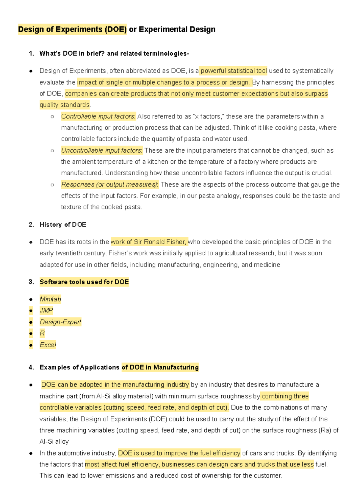 TQM MID 2 Notes - Design of Experiments (DOE) or Experimental Design ...