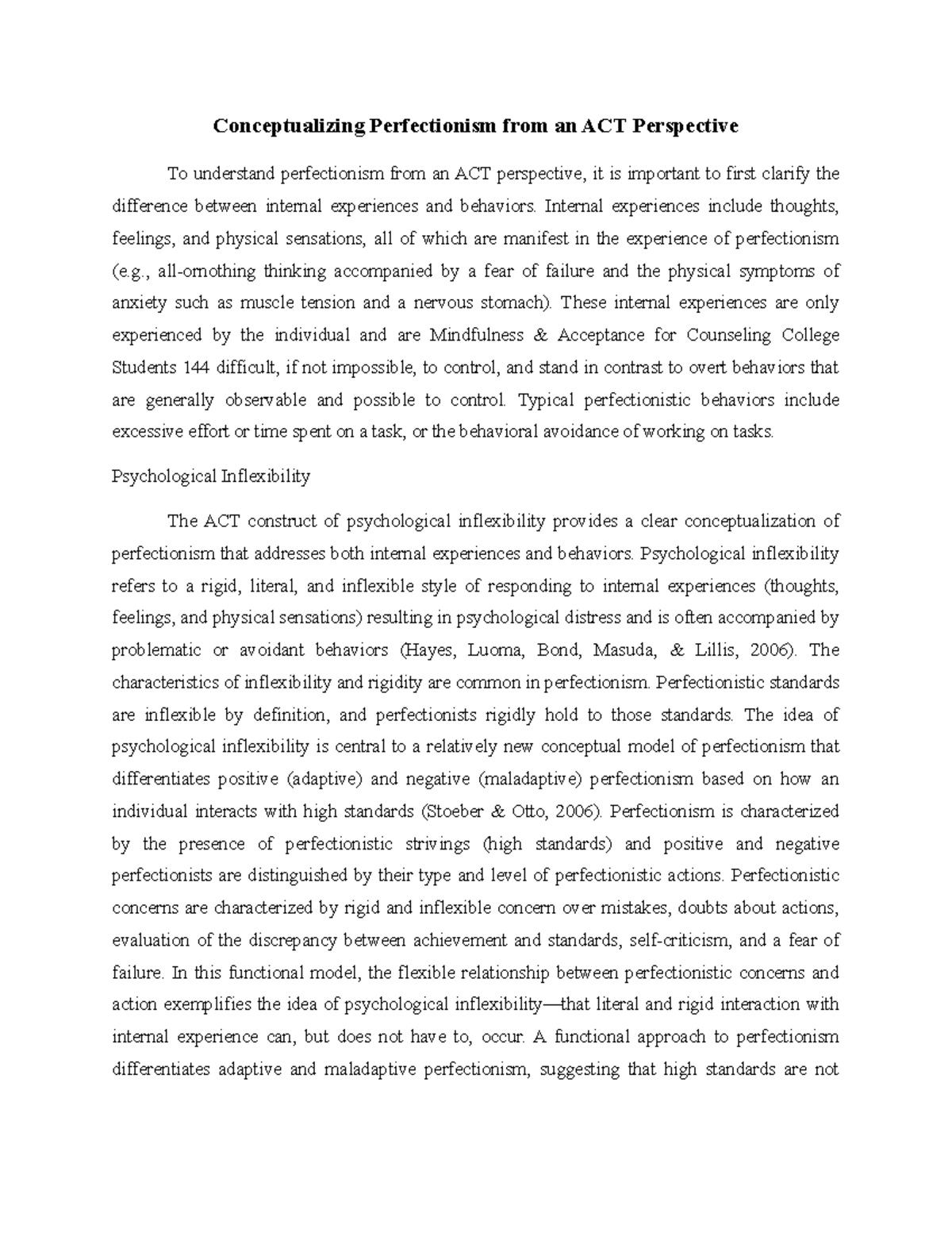 Conceptualizing Perfectionism from an ACT Perspective - Internal ...